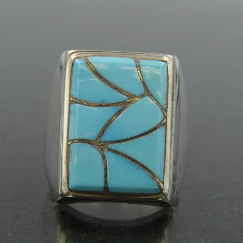 Emma Bonney ナバホ族 リング ターコイズ インレイ スクエア 21.5号 インディアンジュエリー 中古 80000651 ...