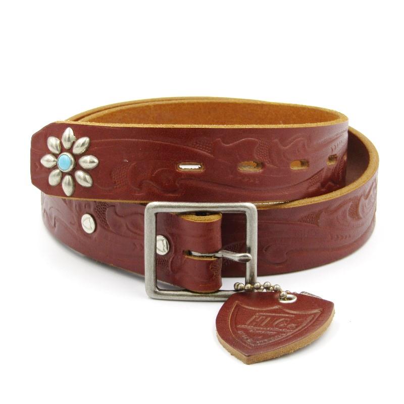 HTC 未使用 エイチティーシー ベルト レザースタッズ BLZAA310 エンボス Belt フラワー ターコイズ ブラウン 茶 34 80005761 : クラシック - 通販 ...