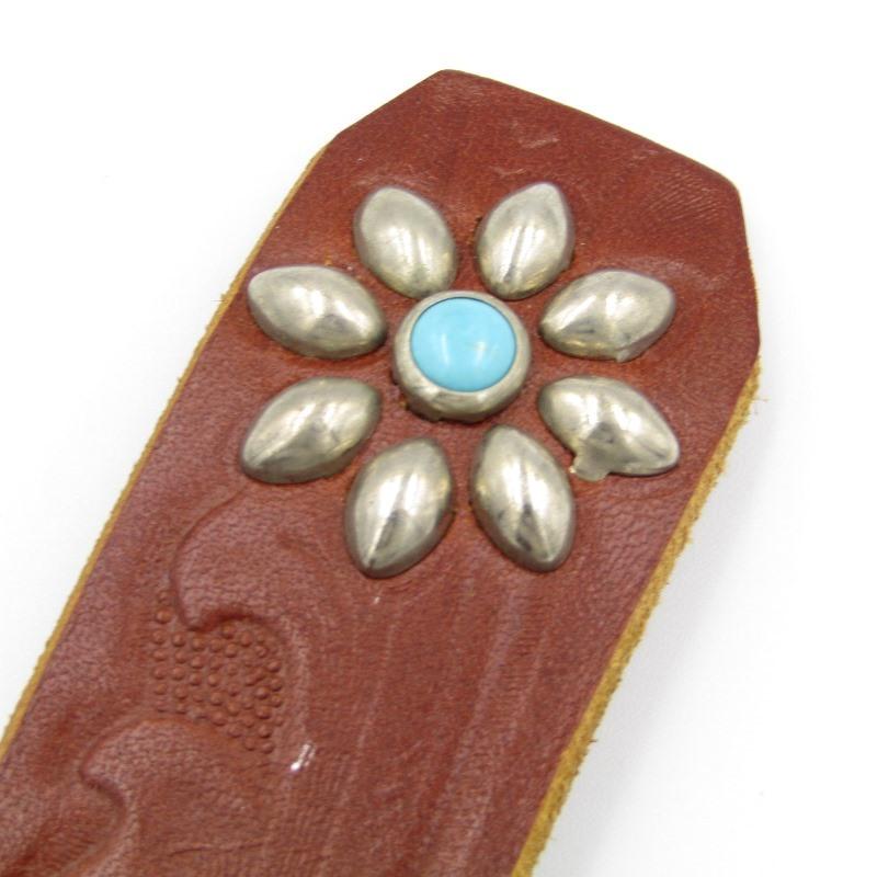 HTC 未使用 エイチティーシー ベルト レザースタッズ BLZAA310 エンボス Belt フラワー ターコイズ ブラウン 茶 34 80005761 : クラシック - 通販 ...