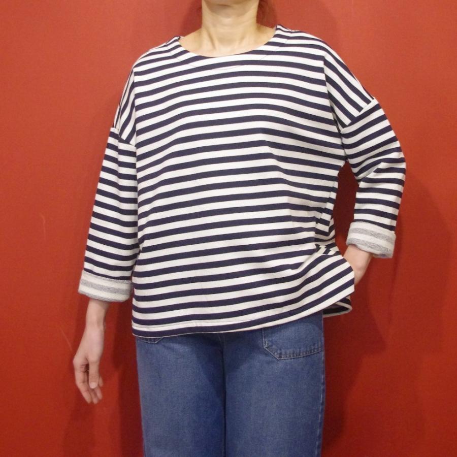 イタリア製ボーダースウェット 長袖カットソー レディース ロンt Tシャツ トップス ボートネック ゆったり おしゃれ 新品 春 秋 T