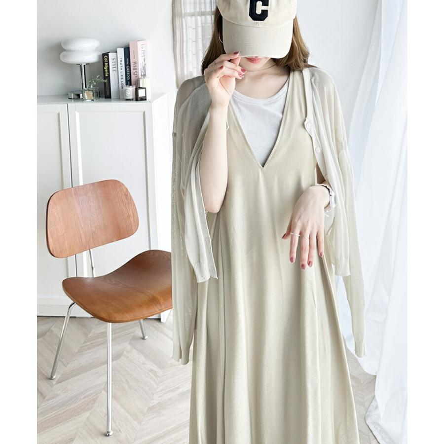 classicalelf 送料無料 ワンピース レディース 前後 2way 深V ネック フレア ロング ワンピ Aライン 接触冷感 UVカット マシーンウォッシャブル 機能 フィブリル加工 ...