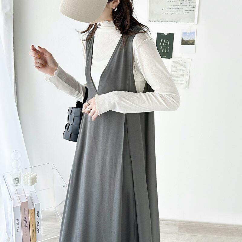 classicalelf 送料無料 ワンピース レディース 前後 2way 深V ネック フレア ロング ワンピ Aライン 接触冷感 UVカット マシーンウォッシャブル 機能 フィブリル加工 ...