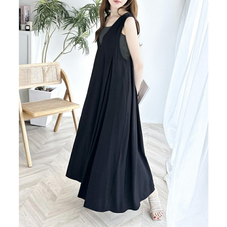 classicalelf 送料無料 ワンピース レディース 前後 2way 深V ネック フレア ロング ワンピ Aライン 接触冷感 UVカット マシーンウォッシャブル 機能 フィブリル加工 ...