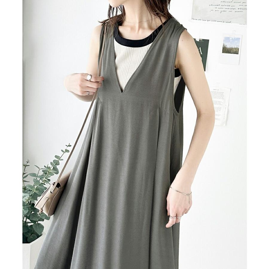 classicalelf 送料無料 ワンピース レディース 前後 2way 深V ネック フレア ロング ワンピ Aライン 接触冷感 UVカット マシーンウォッシャブル 機能 フィブリル加工 ...