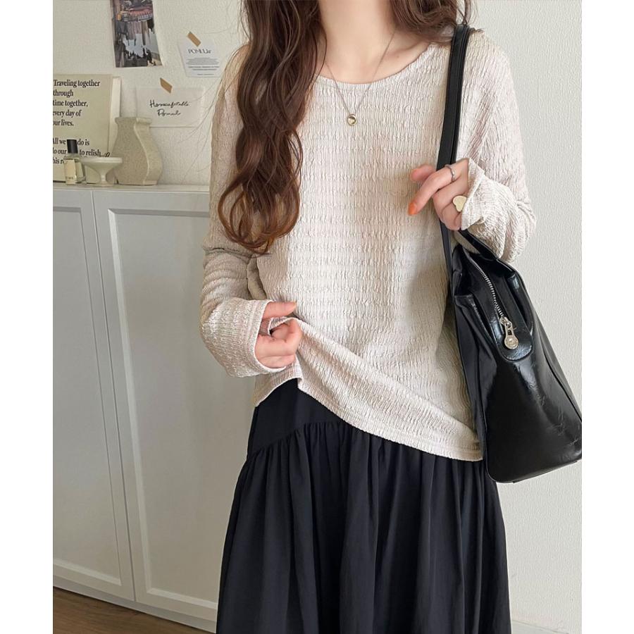 classicalelf トップス Tシャツ カットソー レディース ジャガード クルーネック 長袖 プルオーバー ベーシック レイヤードスタイル インナー 着 : Classical Elf ...