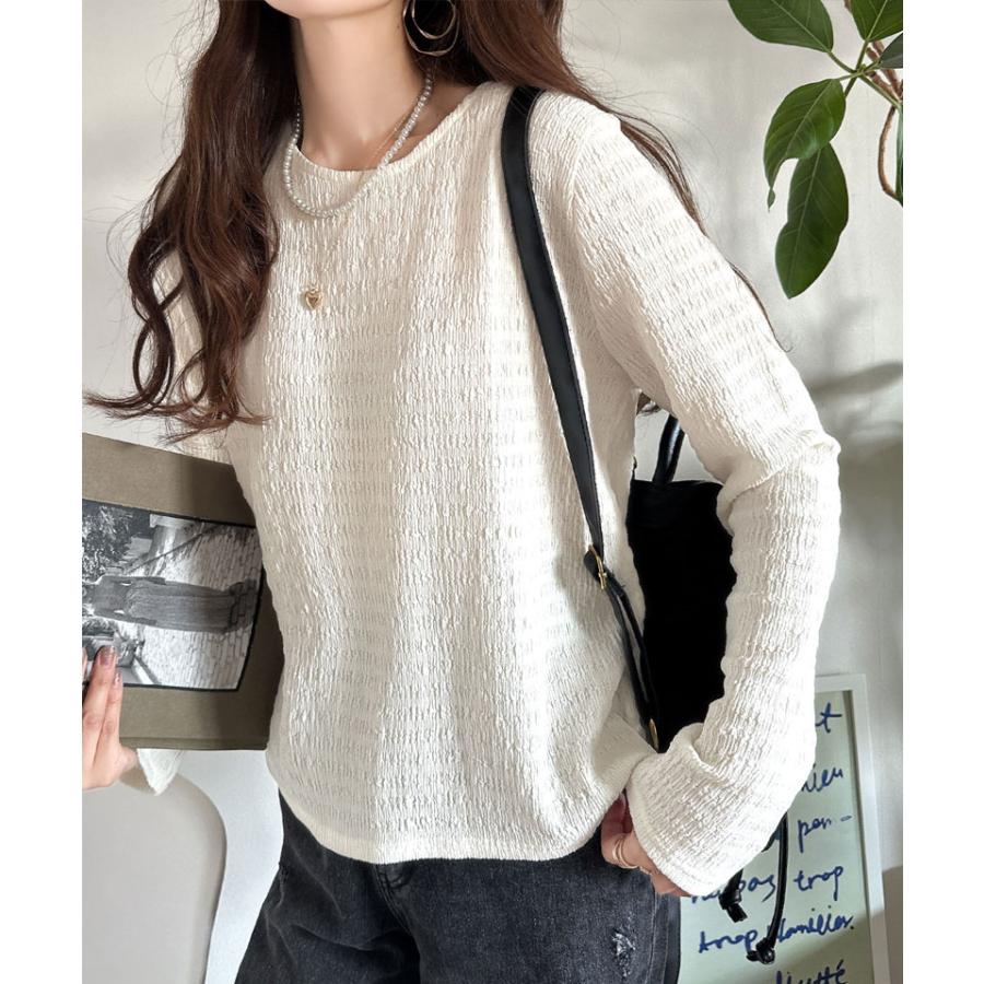 classicalelf トップス Tシャツ カットソー レディース ジャガード クルーネック 長袖 プルオーバー ベーシック レイヤードスタイル インナー 着 : Classical Elf ...