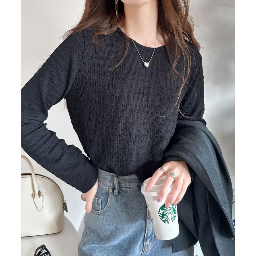 classicalelf トップス Tシャツ カットソー レディース ジャガード クルーネック 長袖 プルオーバー ベーシック レイヤードスタイル インナー 着 : Classical Elf ...