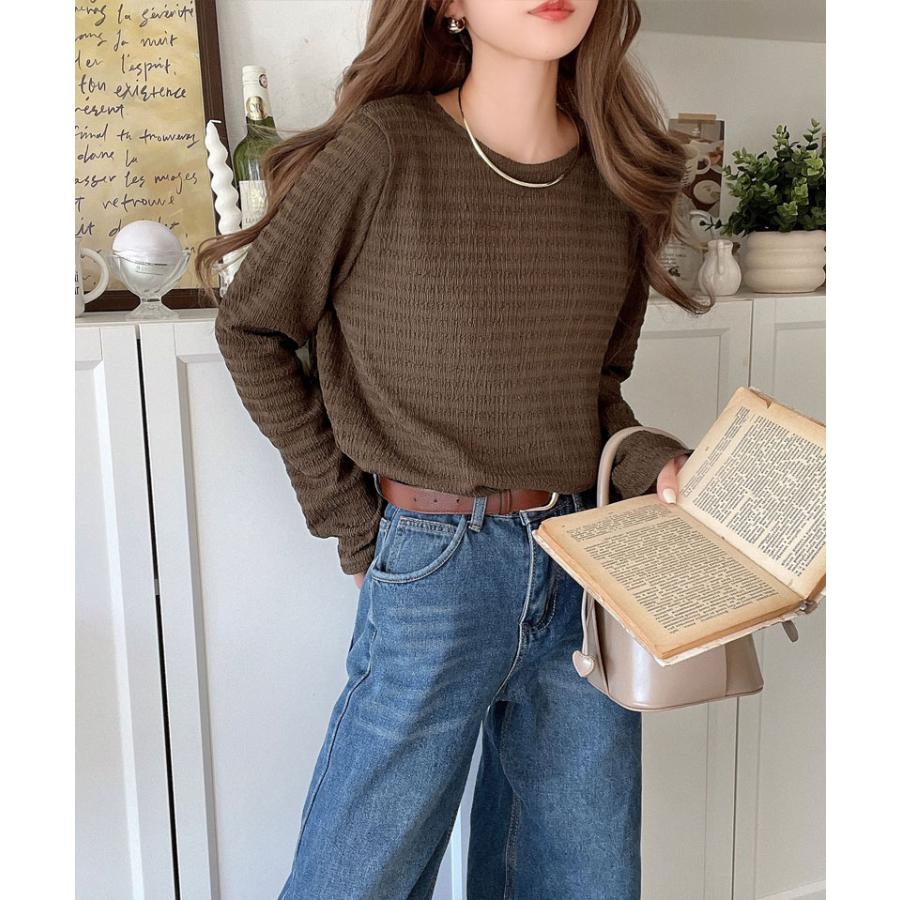 classicalelf トップス Tシャツ カットソー レディース ジャガード クルーネック 長袖 プルオーバー ベーシック レイヤードスタイル インナー 着 : Classical Elf ...