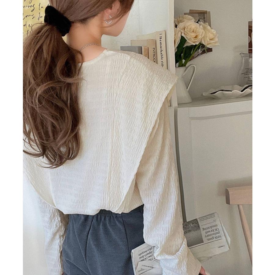 classicalelf トップス Tシャツ カットソー レディース ラッフル ショルダー ジャガード フリル シャーリング プルオーバー オフィスカジュアル : Classical Elf ...