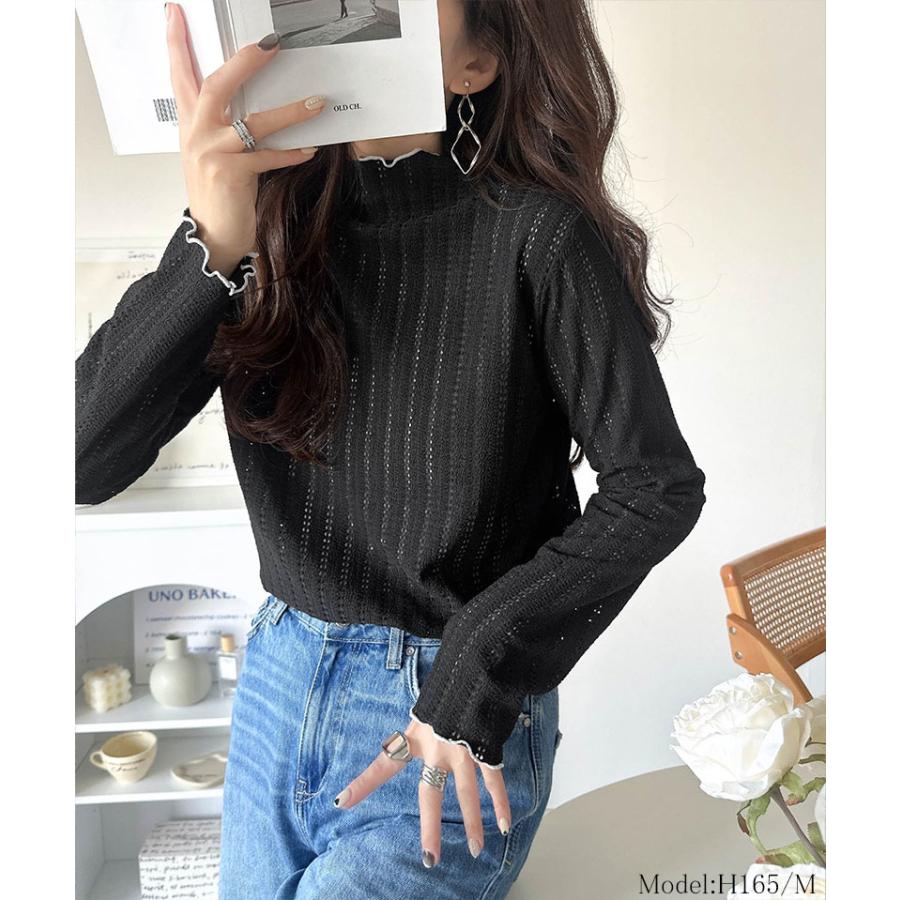 classicalelf 【 クラシカルエルフ classical elf 】トップス Tシャツ レディース チハイネック 透かし 編み 配色 メロウ 長袖 レイヤードコーデ スタイル ...