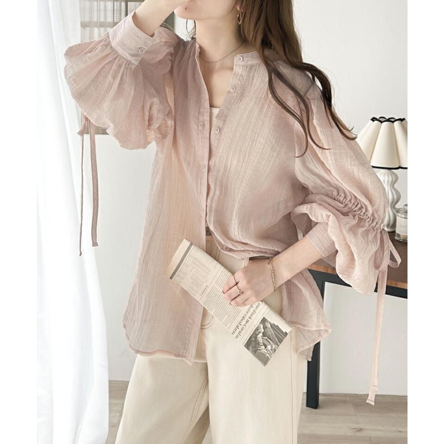 classicalelf 送料無料 トップス デザイン バックギャザー 袖リボン 前後2way レディース ボリューム袖 プルオーバー 袖ドロスト 楊柳 シアーシャツ ゆったり 大きいサイズ ...