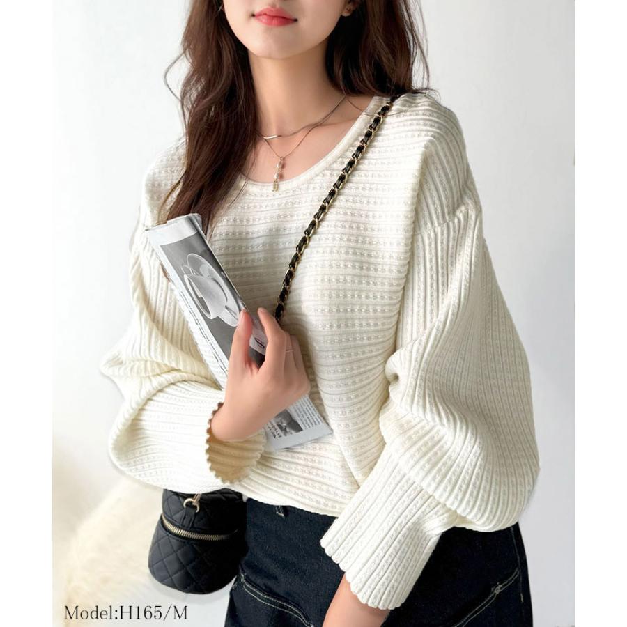 classicalelf 【 クラシカルエルフ classical elf 】 トップス ニット レディース クルーネック ボリューム袖 シンプル リブ編みプルオーバー 横リブ編地 ...