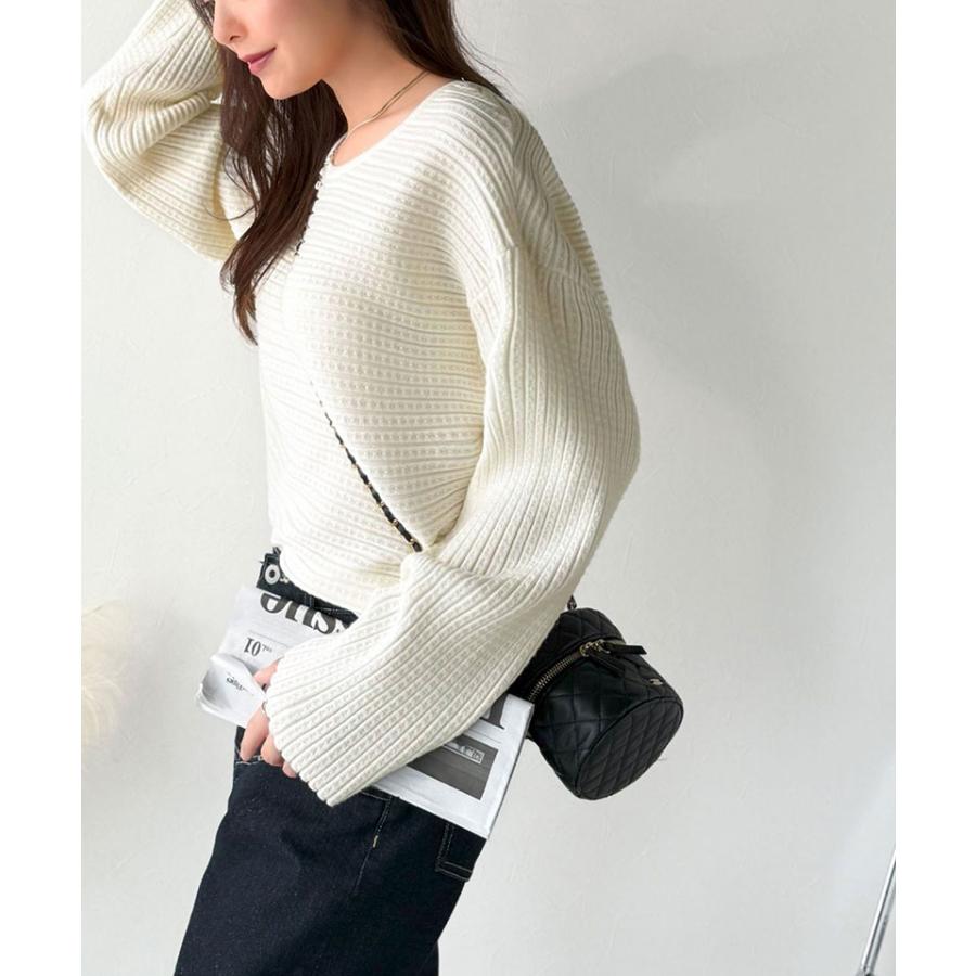 classicalelf 【 クラシカルエルフ classical elf 】 トップス ニット レディース クルーネック ボリューム袖 シンプル リブ編みプルオーバー 横リブ編地 ...