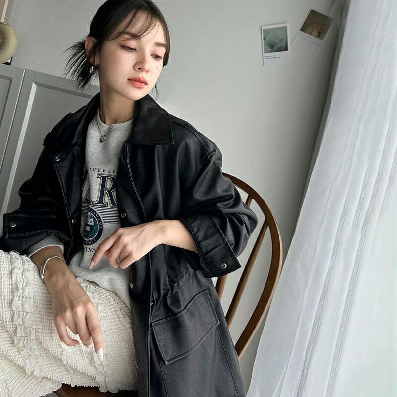 classicalelf アウター ジャケット レディース ヴィンテージ 風 フェイクレザー ウエスト ドロスト カバー オール JK 男女兼用 ユニセックス メンズ ゆるっと ...