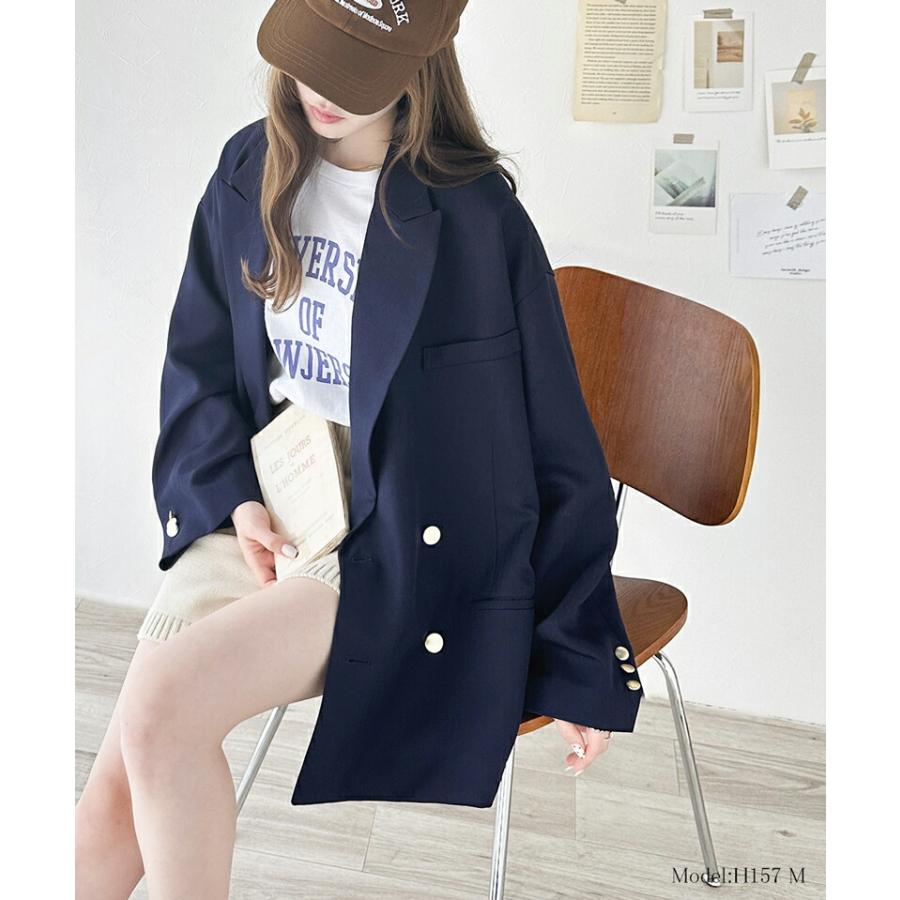 classicalelf アウター ジャケット レディース サイド スリット オーバー サイズ ダブルジャケット JK ヘリンボーン生地 男女兼用 ユニセックス ゆったり ...