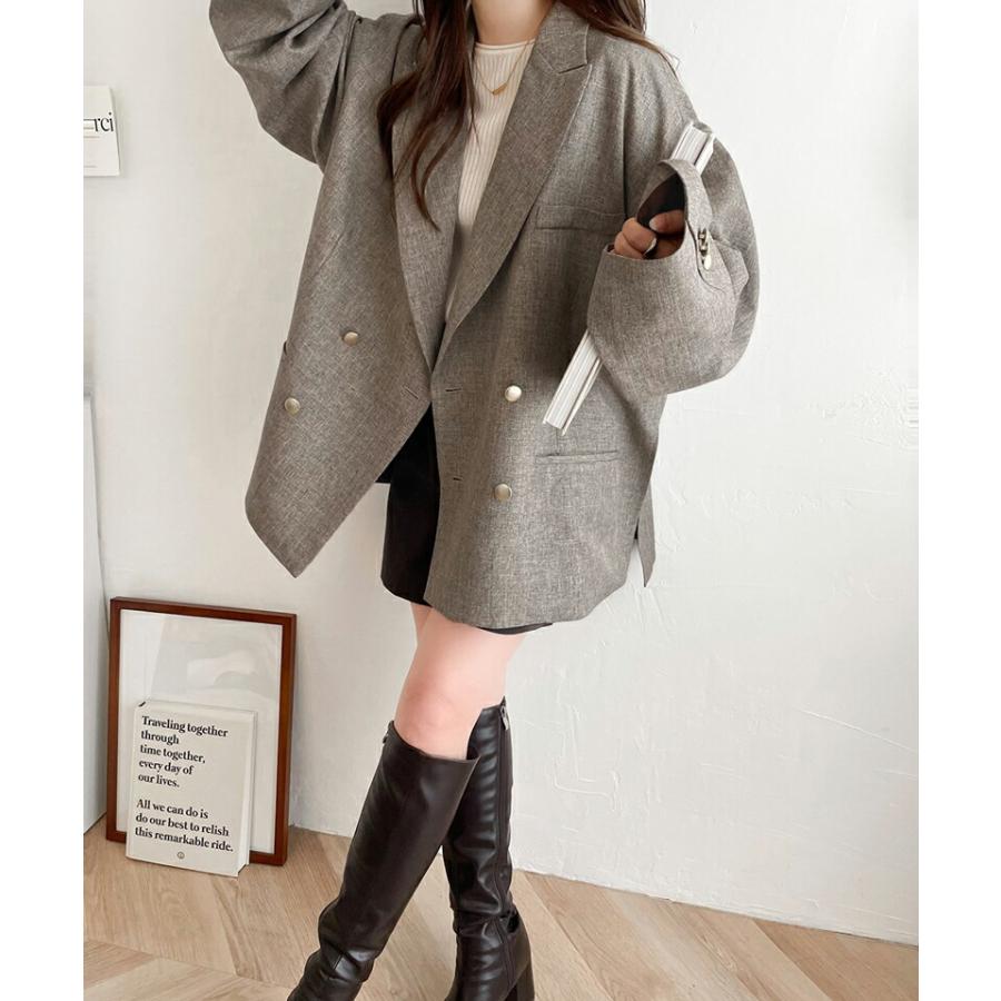 classicalelf アウター ジャケット レディース サイド スリット オーバー サイズ ダブルジャケット JK ヘリンボーン生地 男女兼用 ユニセックス ゆったり ...