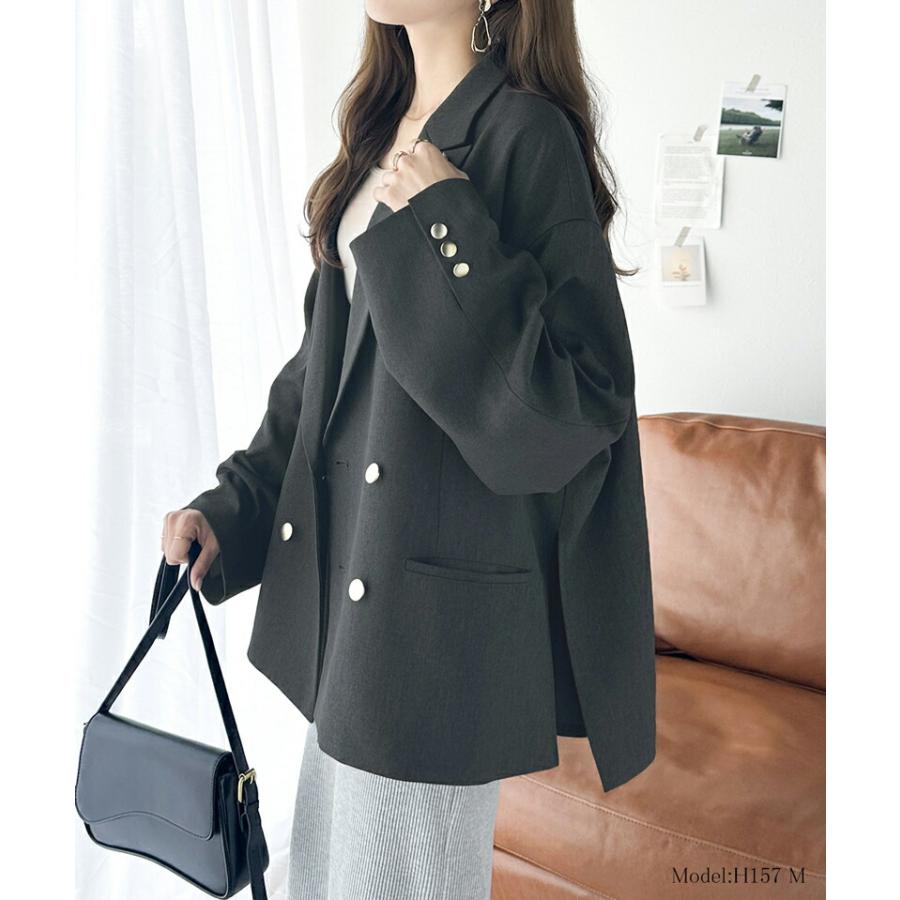 classicalelf アウター ジャケット レディース サイド スリット オーバー サイズ ダブルジャケット JK ヘリンボーン生地 男女兼用 ユニセックス ゆったり ...
