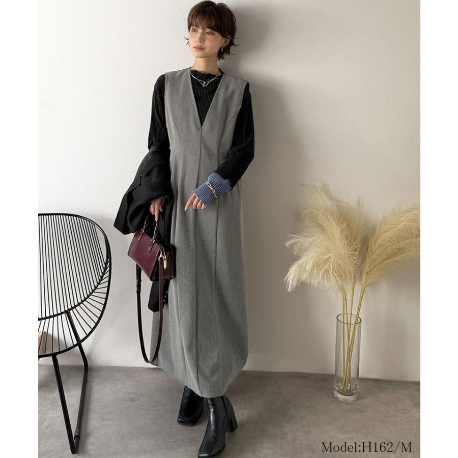 classicalelf（クラシカルエルフ） 【Classical Evon】 ワンピース 秋冬 きれいめ 着やせ ロング Vネック ウエストタック ロング丈 上品 深めVネック すっきり ...