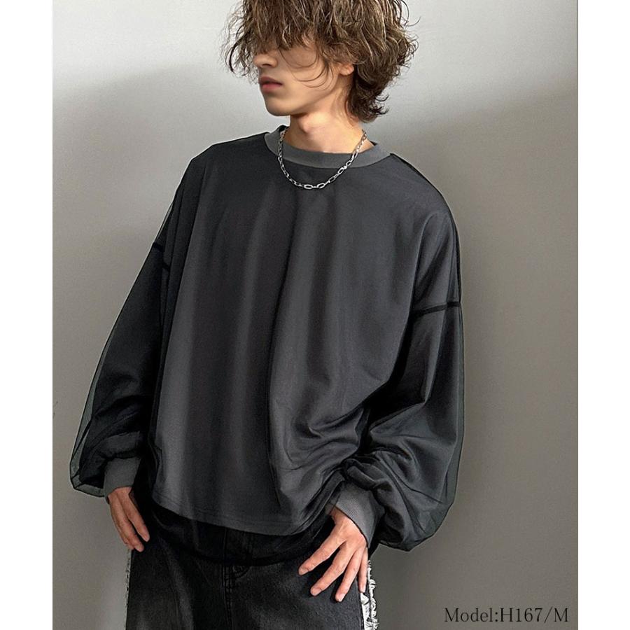 classicalelf 《javaジャバコラボ》 トップス Tシャツ メンズ チュール レイヤード バック プリント ミニ 裏毛 長袖 ロンT オーバーサイズ 男女兼用 ...