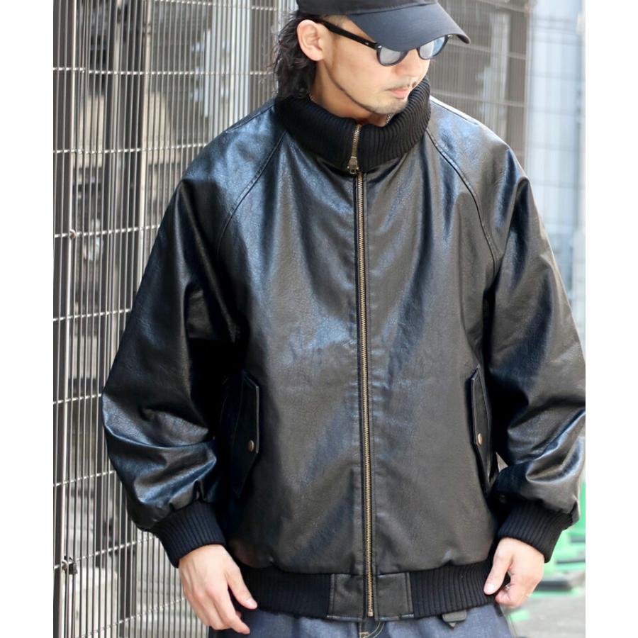 classicalelf 《javaジャバコラボ》 アウター ブルゾン メンズ ヴィンテージライク リブ タートル フェイクレザー ジャケット 古着風 男女兼用 ユニセックス ...