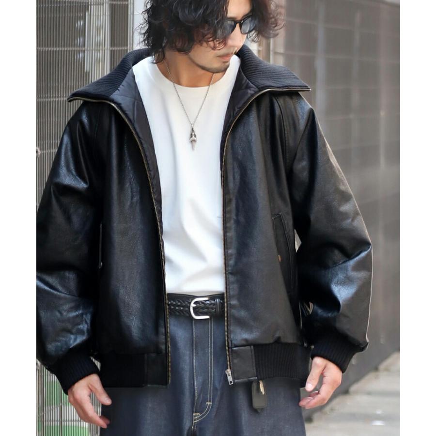 classicalelf 《javaジャバコラボ》 アウター ブルゾン メンズ ヴィンテージライク リブ タートル フェイクレザー ジャケット 古着風 男女兼用 ユニセックス ...