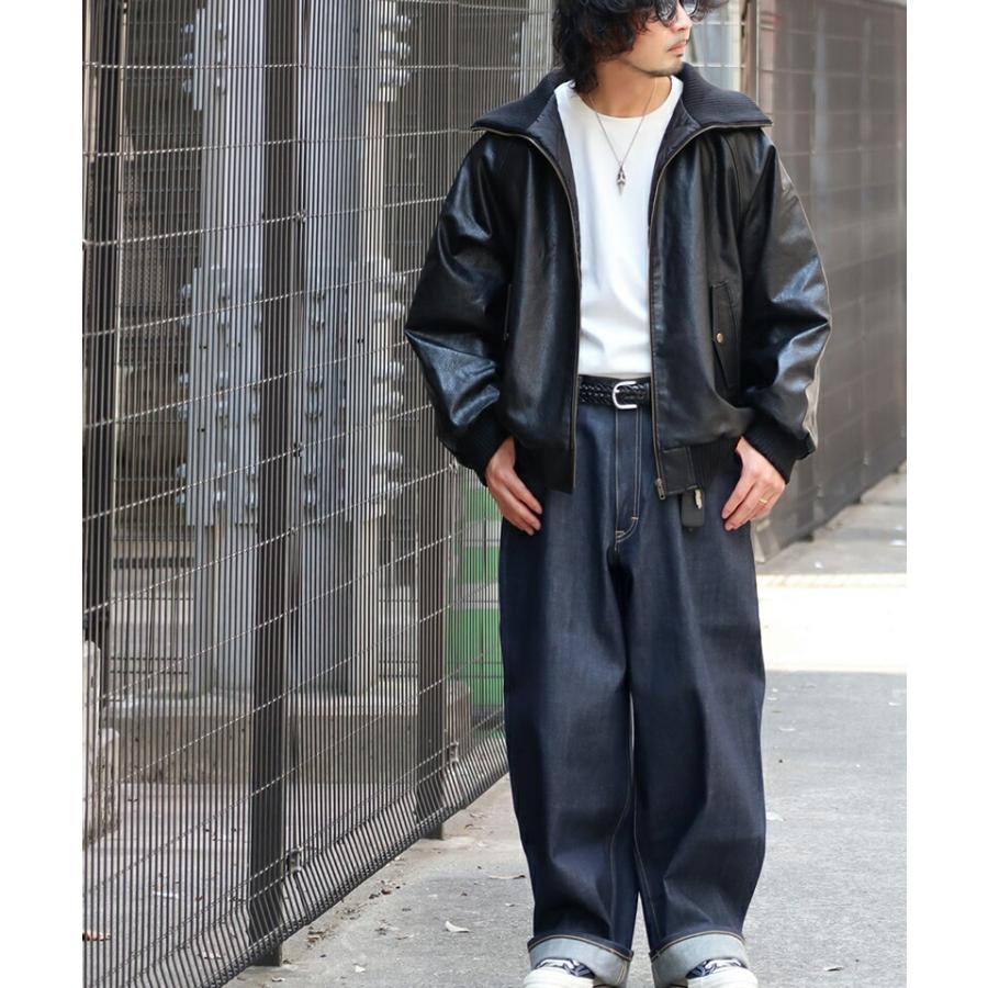 classicalelf 《javaジャバコラボ》 アウター ブルゾン メンズ ヴィンテージライク リブ タートル フェイクレザー ジャケット 古着風 男女兼用 ユニセックス ...