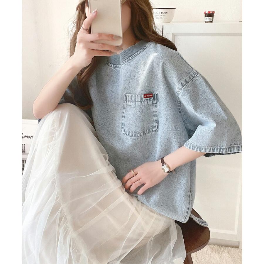 classicalelf 《java ジャバコラボ》 トップス シャツ レディース コットン 100% サイド ファスナー ストリート 感 デニム タグ 付き 胸元 ポケット ...