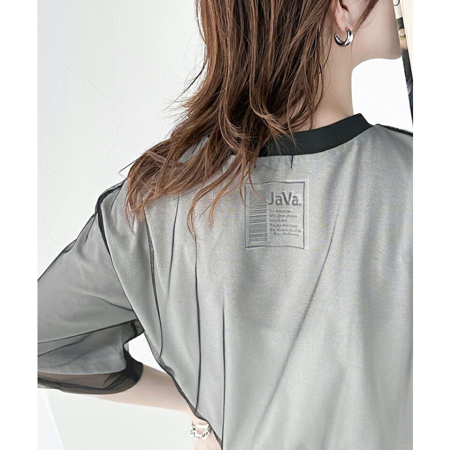 classicalelf 《java ジャバコラボ》 送料無料 トップス Tシャツ レディース チュール レイヤード バック プリント Tee 半袖 オーバーサイズ レイヤードコーデ ...