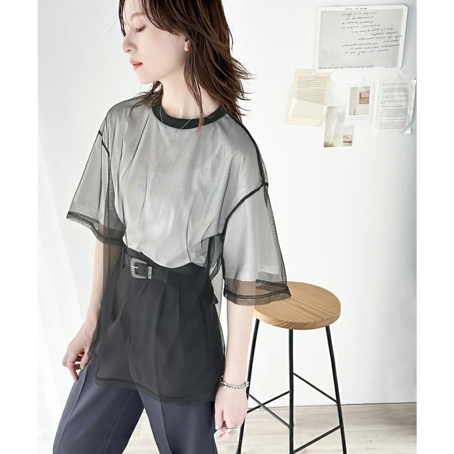 classicalelf 《java ジャバコラボ》 送料無料 トップス Tシャツ レディース チュール レイヤード バック プリント Tee 半袖 オーバーサイズ レイヤードコーデ ...