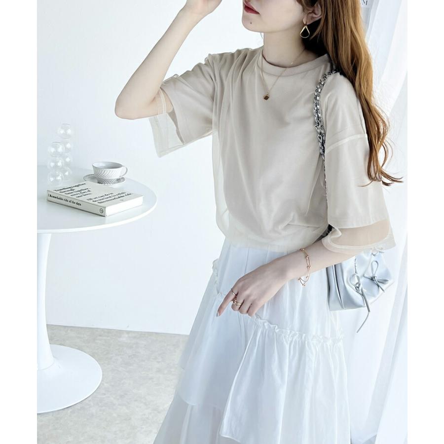 classicalelf 《java ジャバコラボ》 送料無料 トップス Tシャツ レディース チュール レイヤード バック プリント Tee 半袖 オーバーサイズ レイヤードコーデ ...