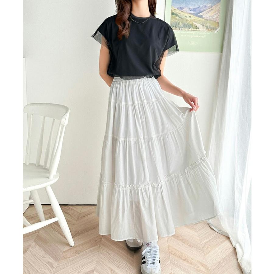 classicalelf 《java ジャバコラボ》 送料無料 トップス Tシャツ レディース バック 2重 プリント チュール レイヤードフレンチTee レイヤードコーデ 体型カバー ...