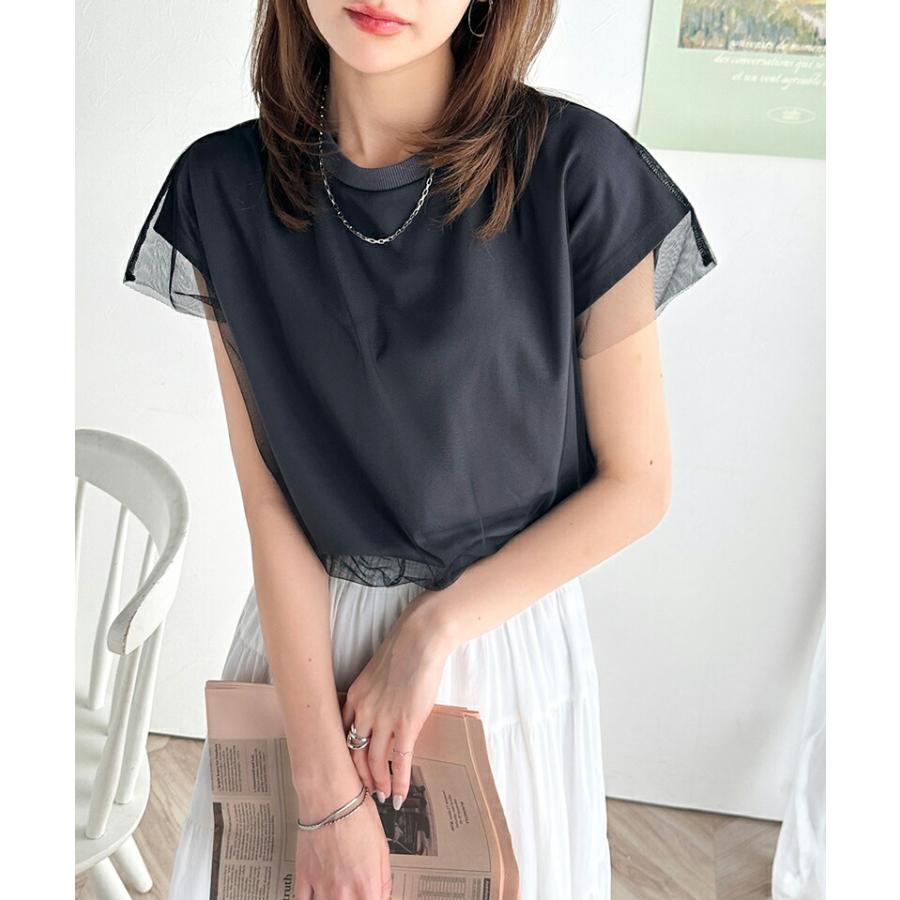 classicalelf 《java ジャバコラボ》 送料無料 トップス Tシャツ レディース バック 2重 プリント チュール レイヤードフレンチTee レイヤードコーデ 体型カバー ...