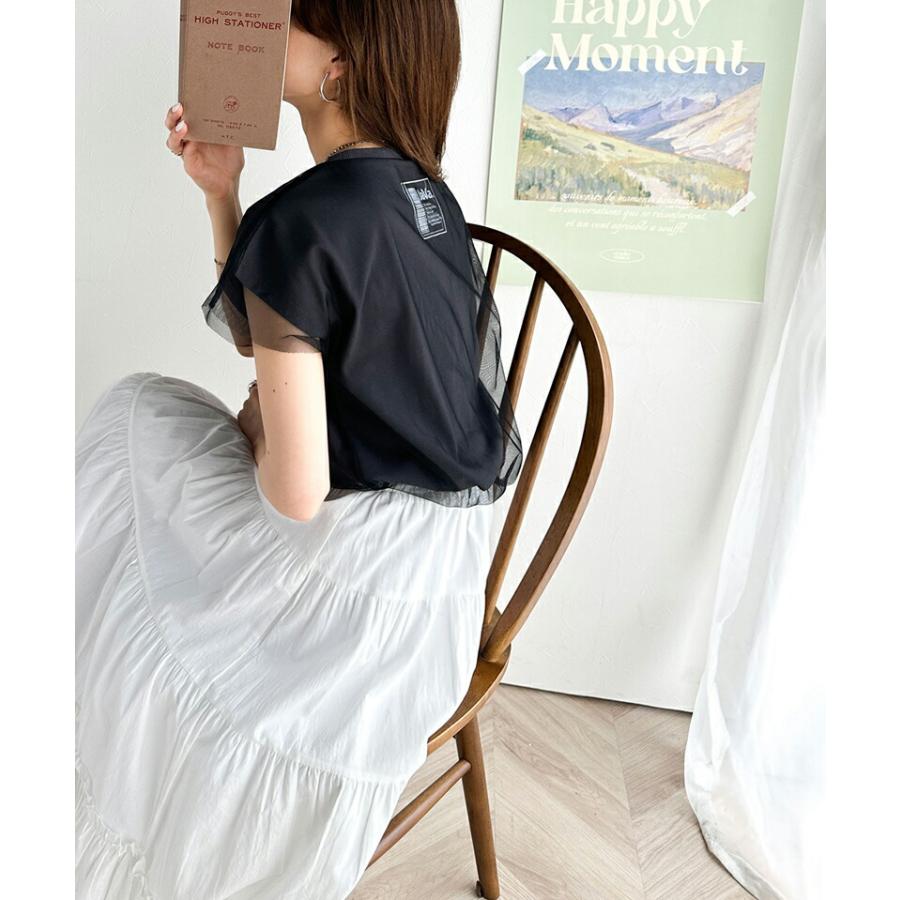 classicalelf 《java ジャバコラボ》 送料無料 トップス Tシャツ レディース バック 2重 プリント チュール レイヤードフレンチTee レイヤードコーデ 体型カバー ...