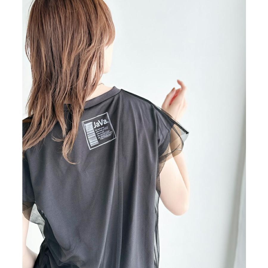 classicalelf 《java ジャバコラボ》 送料無料 トップス Tシャツ レディース バック 2重 プリント チュール レイヤードフレンチTee レイヤードコーデ 体型カバー ...