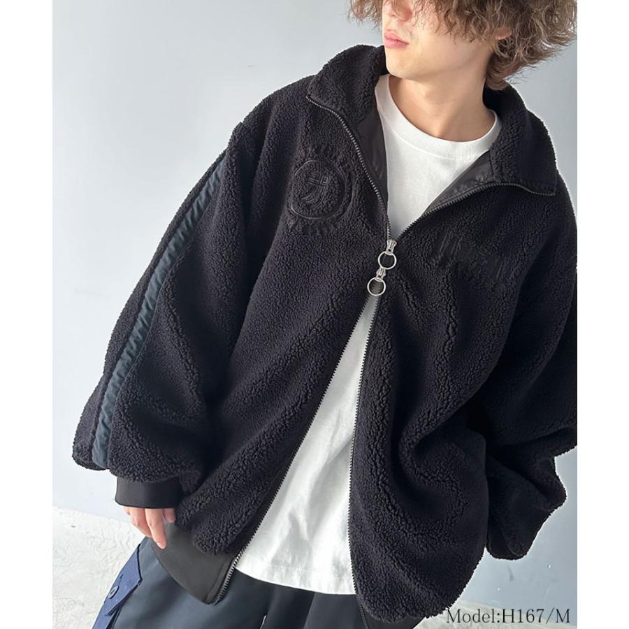 classicalelf 《Javaジャバコラボ》 トップス ブルゾン レディース ボア 胸刺繍 サイドライン ダブルジップ 配色 ラインテープ スタンドネック メンズ ユニセックス ...