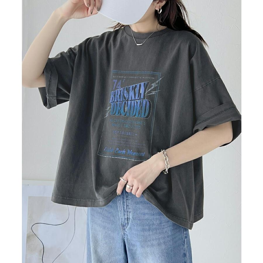 《javaジャバコラボ》 送料無料 トップス Tシャツ レディース 前後 2WAY 綿100% 天竺 素材 ピグメント 加工 ヴィンテージ 風 グラフィック Tee ゆるっと ...