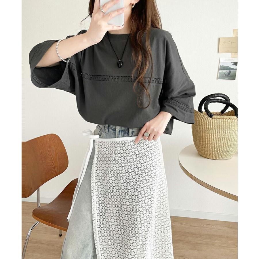 classicalelf 【sustaina+】《java ジャバコラボ》【family+】 送料無料 トップス Tシャツ レディース オーガニック コットン 混 綿100% ハシゴレース ...