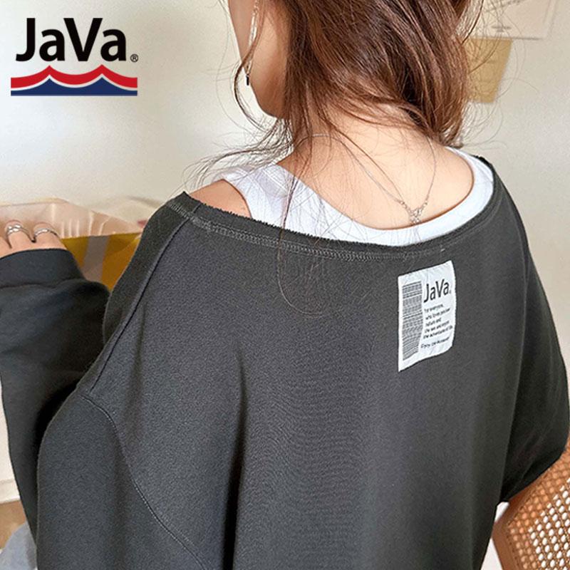 classicalelf 《javaジャバ 別注》 トップス スウェット レディース 裏毛 素材 衿元 刺繍 バック ロゴ デザイン 変形 カット オフプルオーバー オーバーサイズ ...