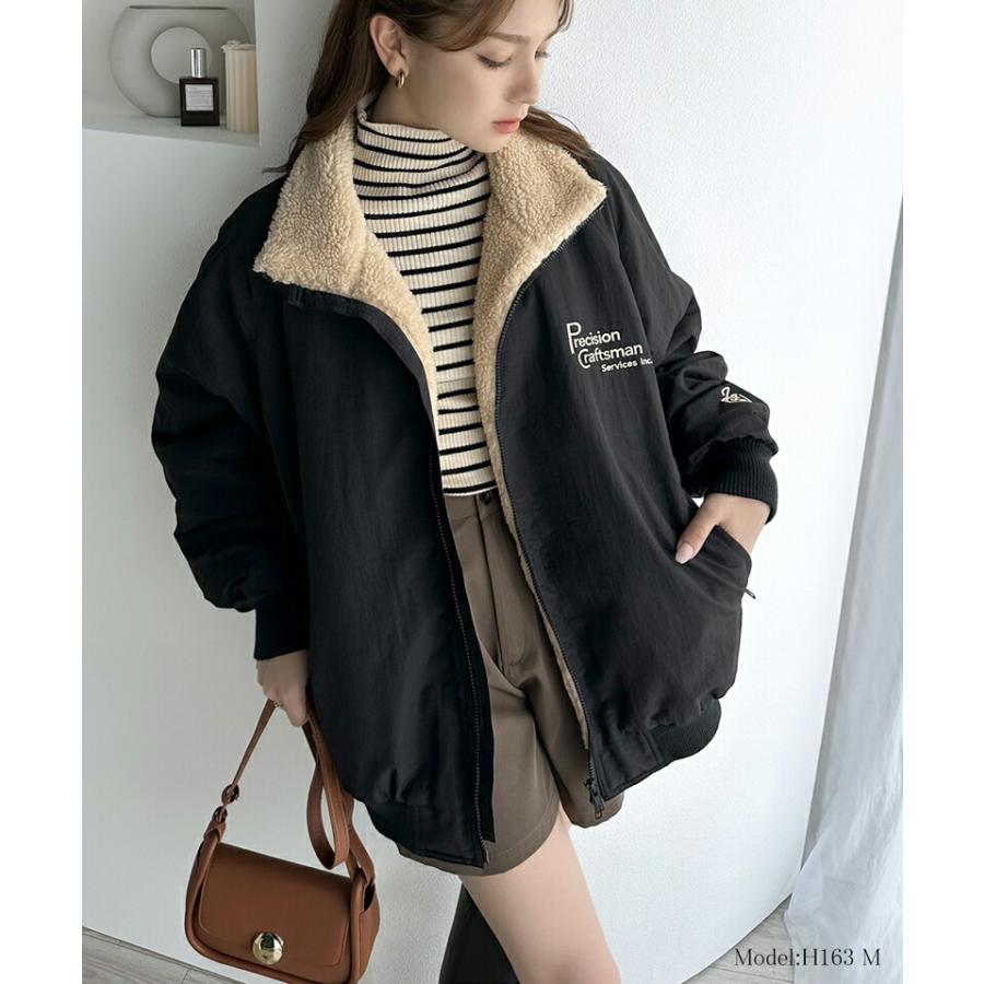 classicalelf 《javaジャバ 別注》 アウター ジャケット レディース ダブル ジップ 胸 刺繍 ナイロン 配色 ボア ブルゾン 男女兼用 ユニセックス メンズ ...