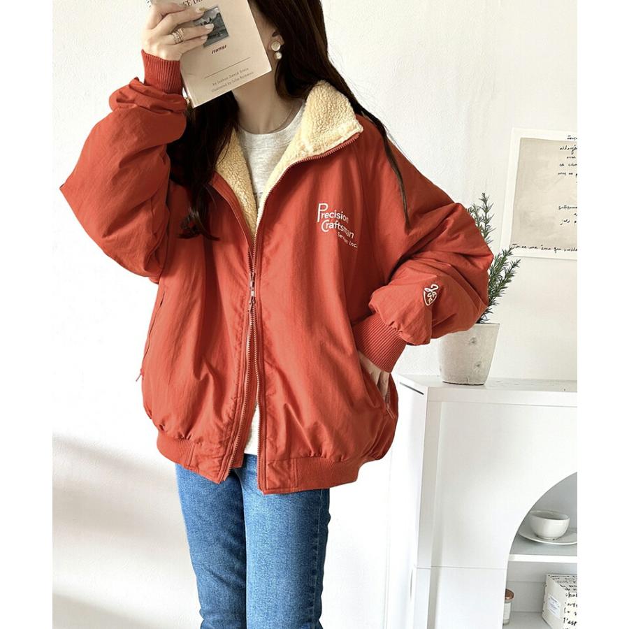 classicalelf 《javaジャバ 別注》 アウター ジャケット レディース ダブル ジップ 胸 刺繍 ナイロン 配色 ボア ブルゾン 男女兼用 ユニセックス メンズ ...