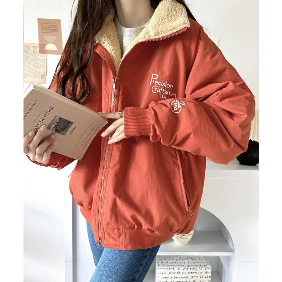 classicalelf 《javaジャバ 別注》 アウター ジャケット レディース ダブル ジップ 胸 刺繍 ナイロン 配色 ボア ブルゾン 男女兼用 ユニセックス メンズ ...