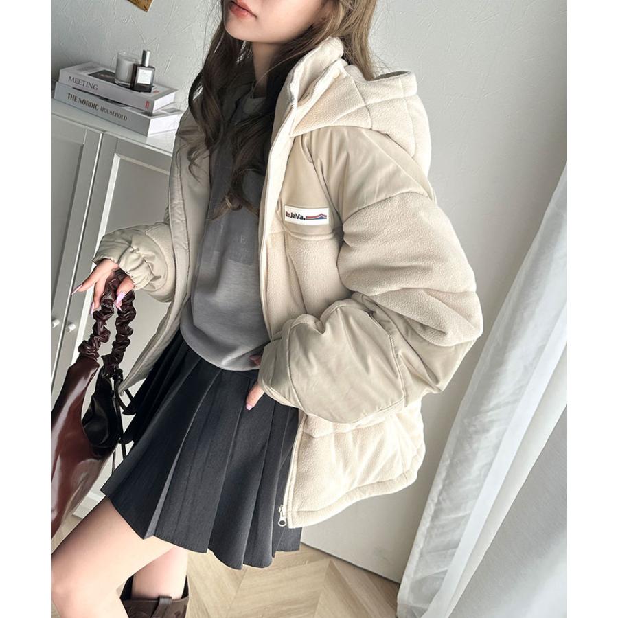 classicalelf 《javaジャバコラボ》 アウター ジャケット レディース フリース 異素材 ドッキング 中綿 ヴィンテージ感 スタンドカラー 立体的 フード ブルゾン ...