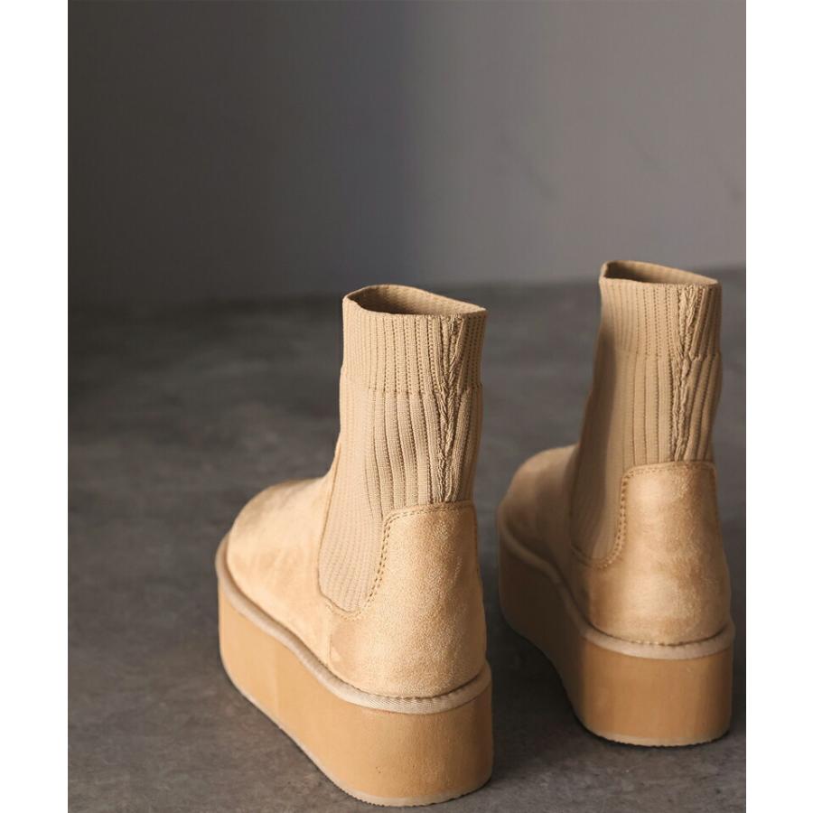 classicalelf 《java ジャバコラボ》 ムートン 靴 ブーツ レディース 厚底 ソール ソックススニーカー ボア フェイクスエード ボリューム シルエット リブ ...