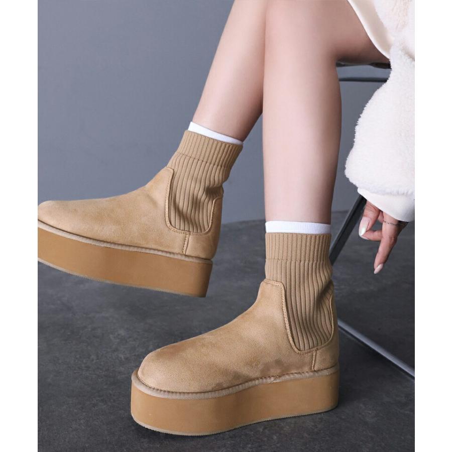 classicalelf 《java ジャバコラボ》 ムートン 靴 ブーツ レディース 厚底 ソール ソックススニーカー ボア フェイクスエード ボリューム シルエット リブ ...