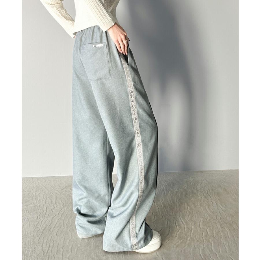 classicalelf 《javaジャバコラボ》 送料無料 ボトムス パンツ レディース ジャガード ブレード ワイド ヴィンテージライク サイドライン トラック スラックス ...