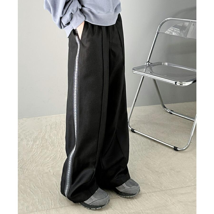 classicalelf 《javaジャバコラボ》 送料無料 ボトムス パンツ レディース ジャガード ブレード ワイド ヴィンテージライク サイドライン トラック スラックス ...