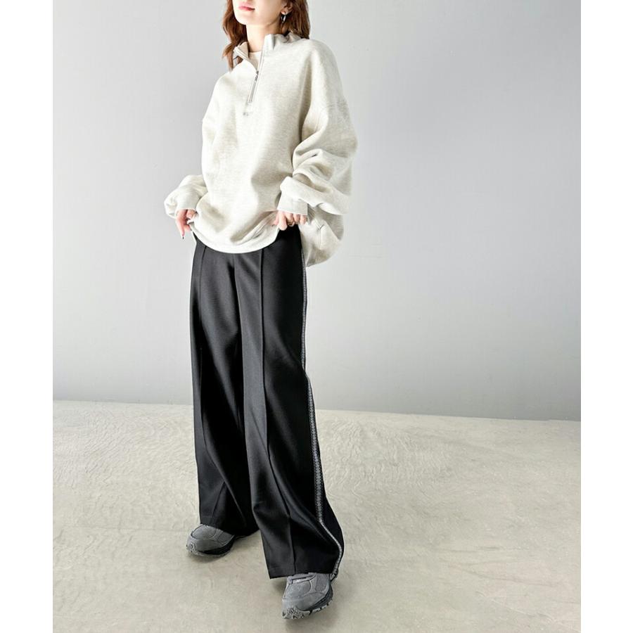 classicalelf 《javaジャバコラボ》 送料無料 ボトムス パンツ レディース ジャガード ブレード ワイド ヴィンテージライク サイドライン トラック スラックス ...