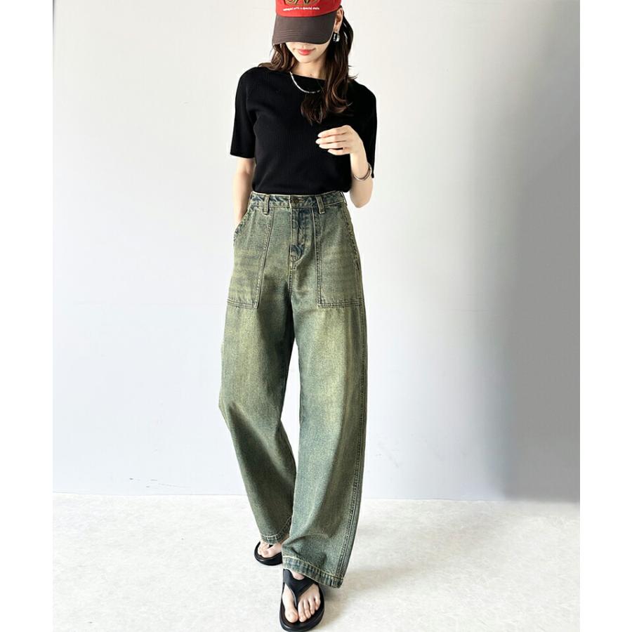 classicalelf 《javaジャバコラボ》 ボトムス パンツ レディース ヴィンテージ 加工 ハイ ウエスト ベイカー デニム 男女兼用 ユニセックス メンズ オールシーズン ...