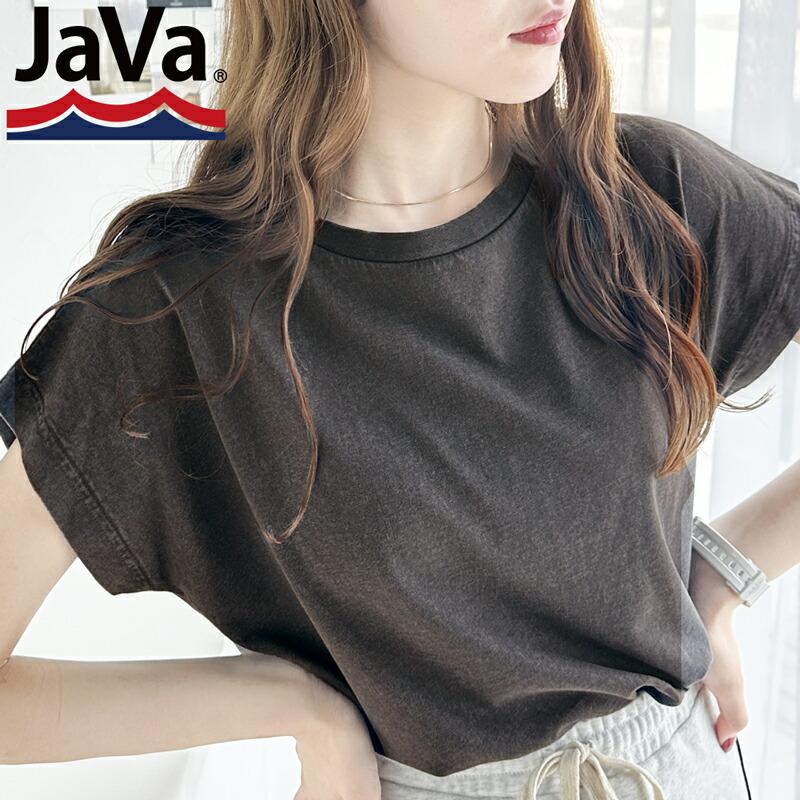 《javaジャバコラボ》 送料無料 トップス Tシャツ レディース ヴィンテージ 加工 綿100％ ボートネック フレンチ スリーブ Tee アシッド ウォッシュ :jv1260167 ...
