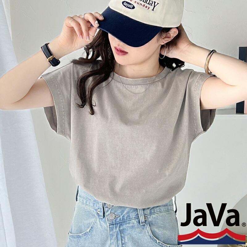 《javaジャバコラボ》 送料無料 トップス Tシャツ レディース ヴィンテージ 加工 綿100％ ボートネック フレンチ スリーブ Tee アシッド ウォッシュ :jv1260167 ...